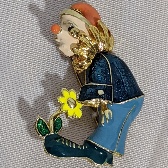 Vintage | Jewelry | Vintage Gold Blue Clown Brooch | Poshmark